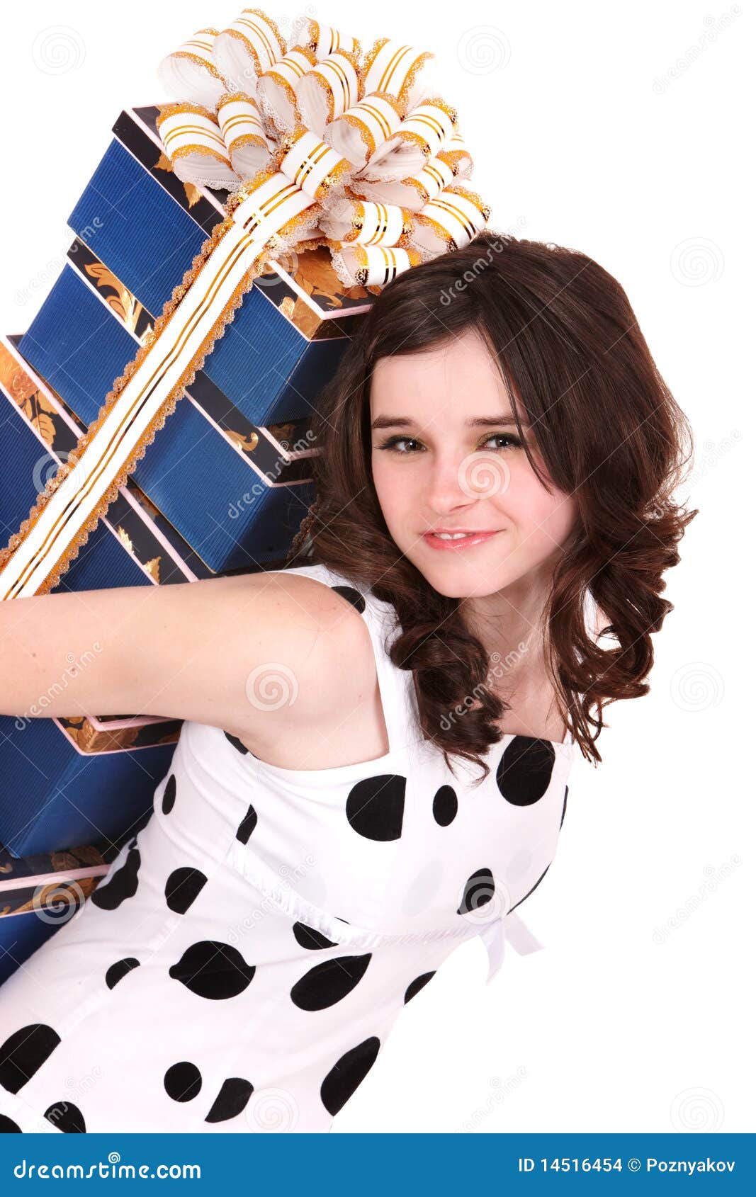 Girl with stack gift box. stock photo. Image of happy - 14516454
