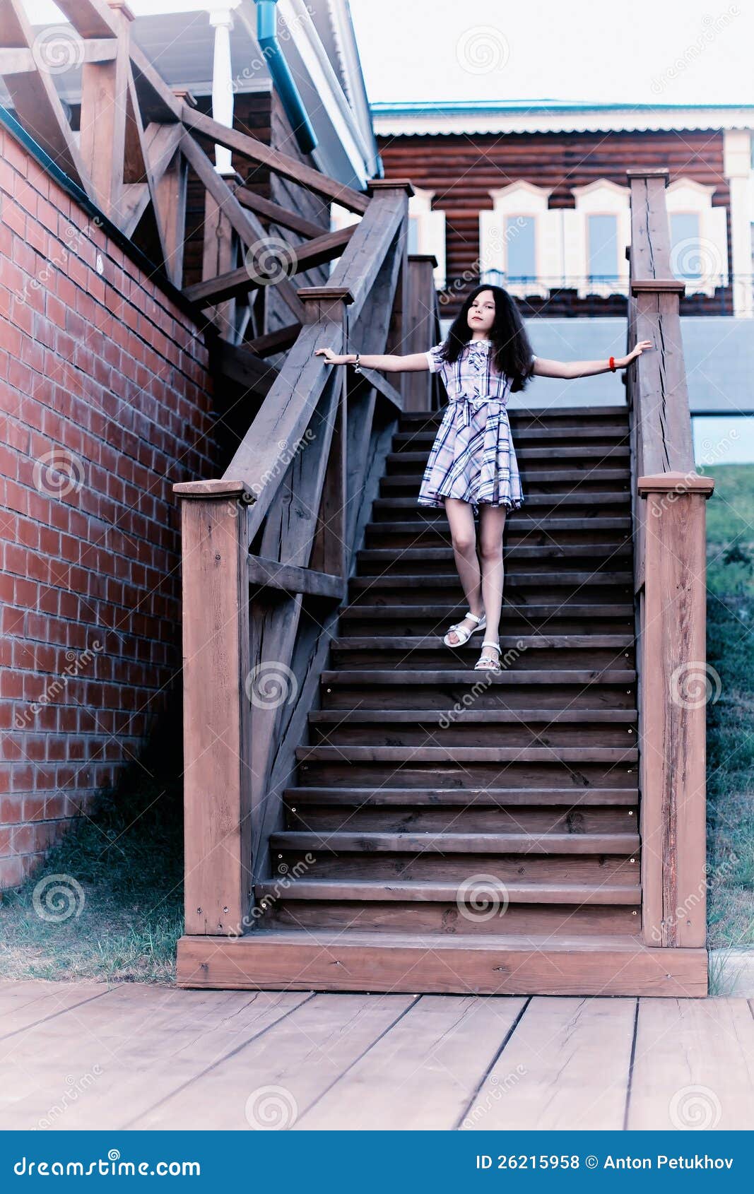 Girl on stairs stock photo. Image of cute, wood, step - 26215958
