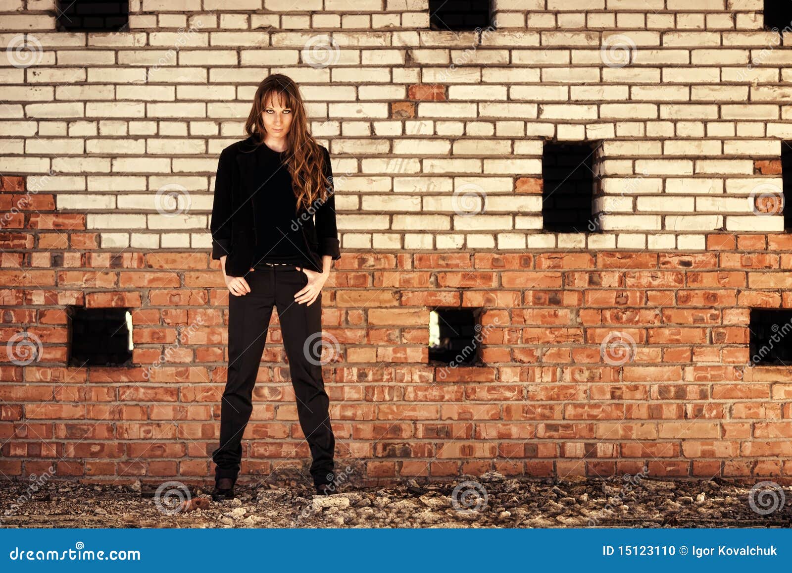 Girl stand near wall stock photo. Image of beautiful - 15123110