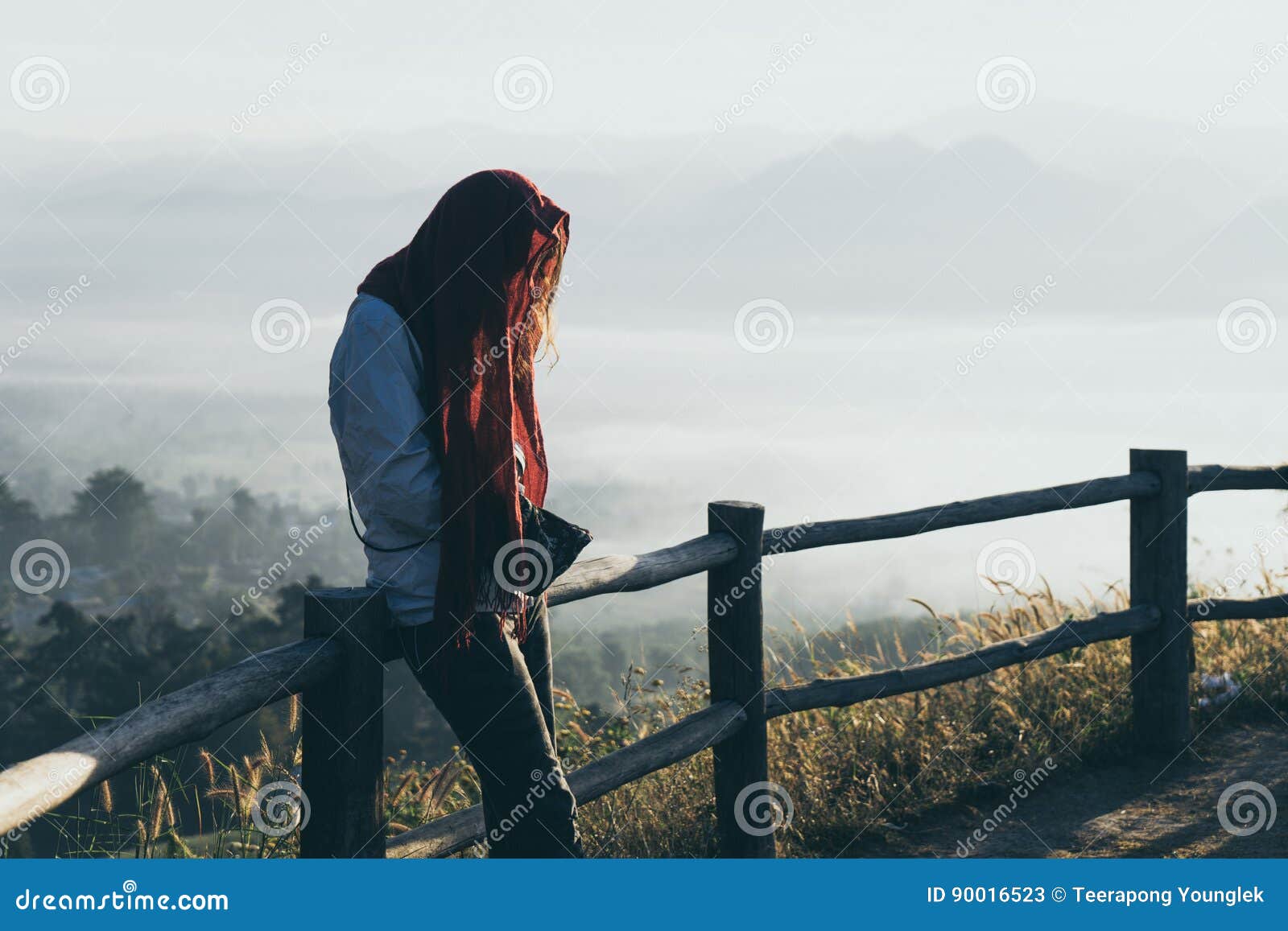 Girl Standing Alone in the Cold Morning. Stock Image - Image of ...