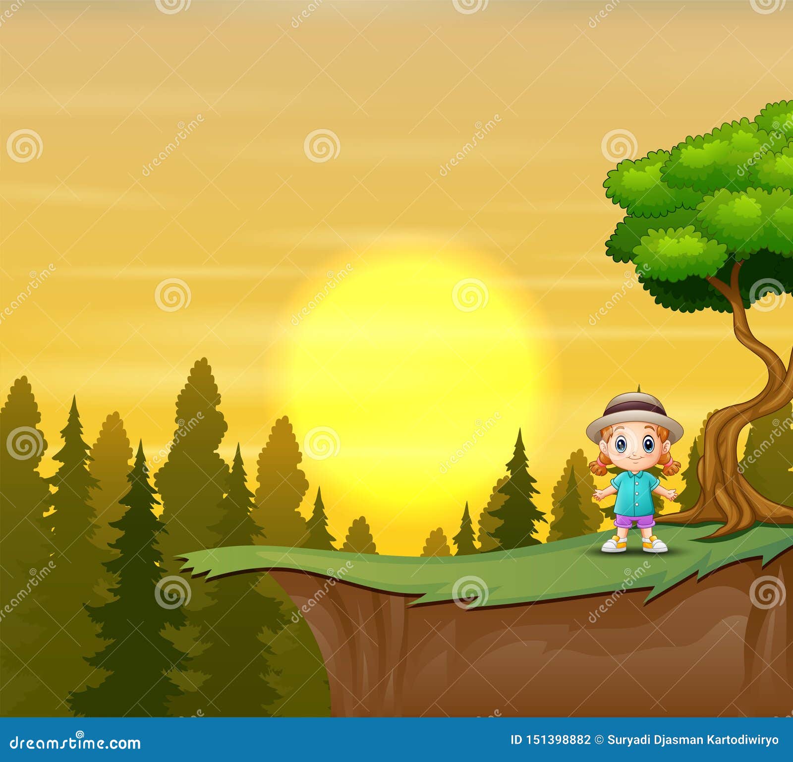 A Girl Standing at the Cliff Stock Vector - Illustration of beauty ...