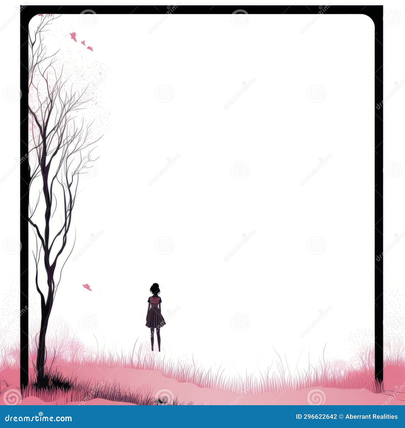 A Girl is Standing in Front of a Pink Tree Stock Illustration ...