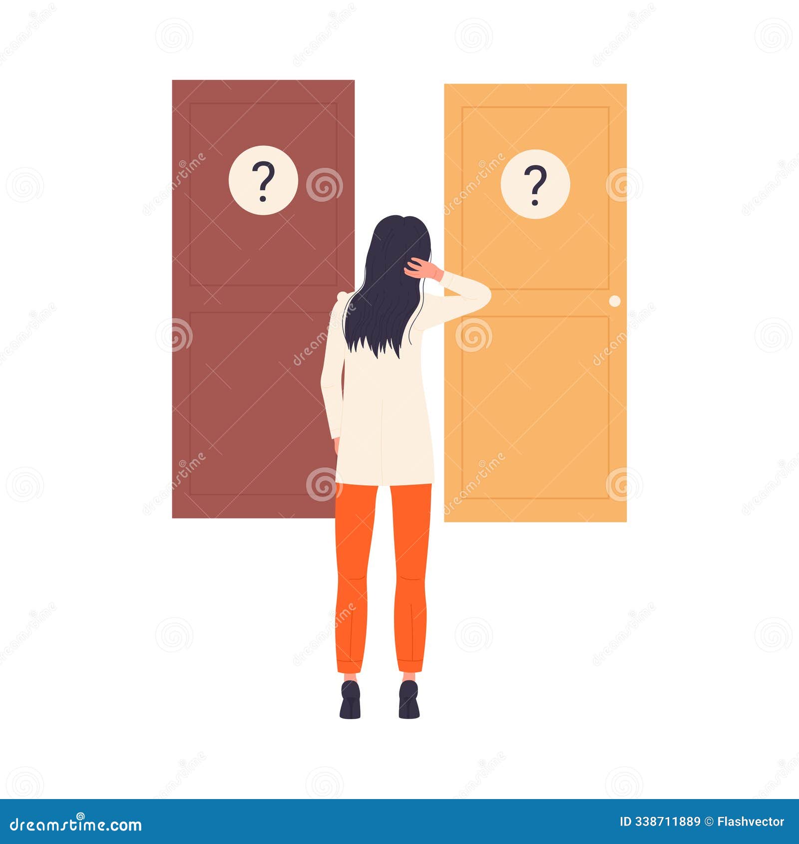 Girl Standing in Front of Two Doors To Choose Right Path Stock Vector ... Girl Standing in Front of Two Doors To Choose Right Path Stock Vector ...