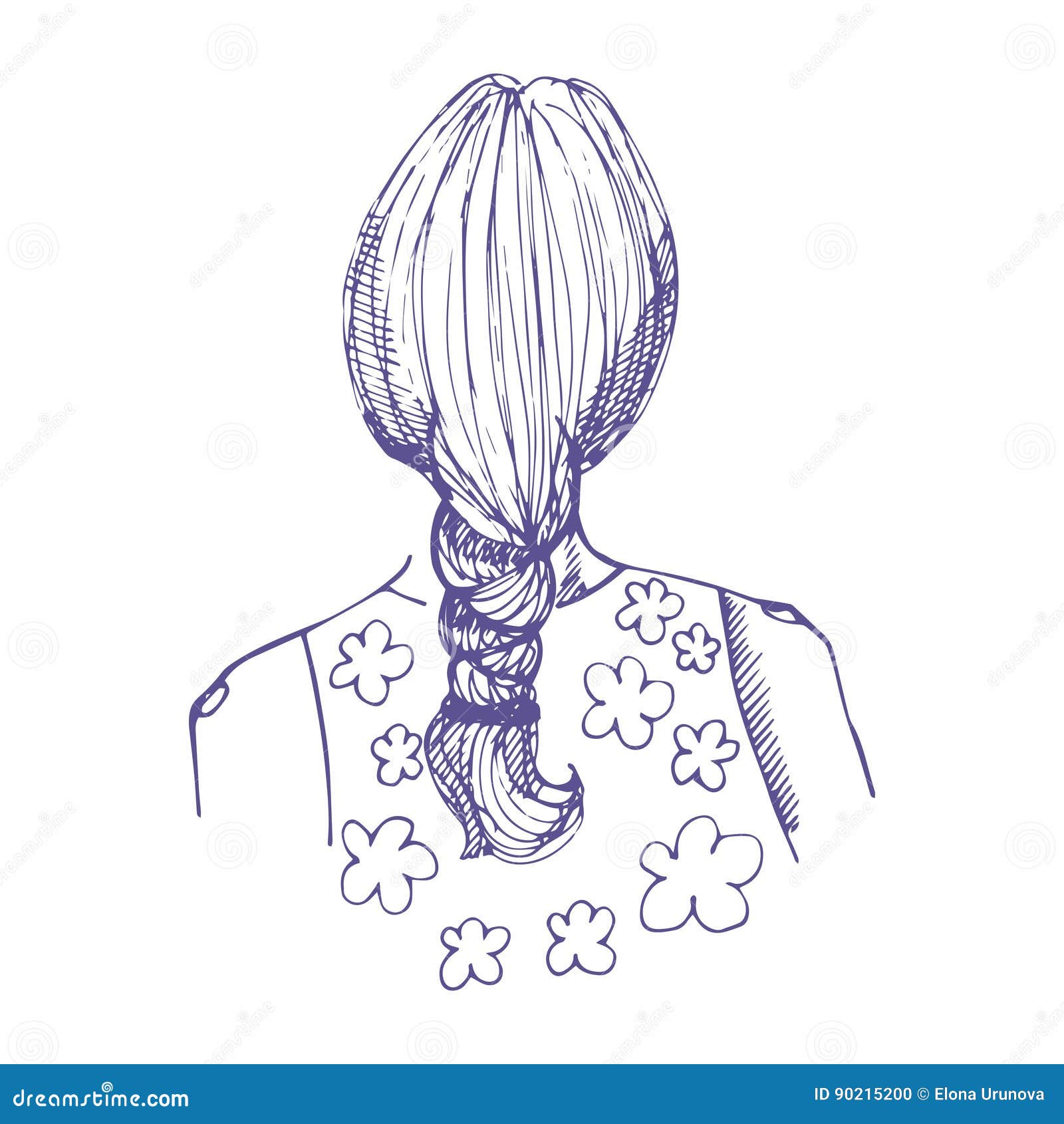 Girl Standing With Her Back. Hand Drawing. Vector Illustration ...