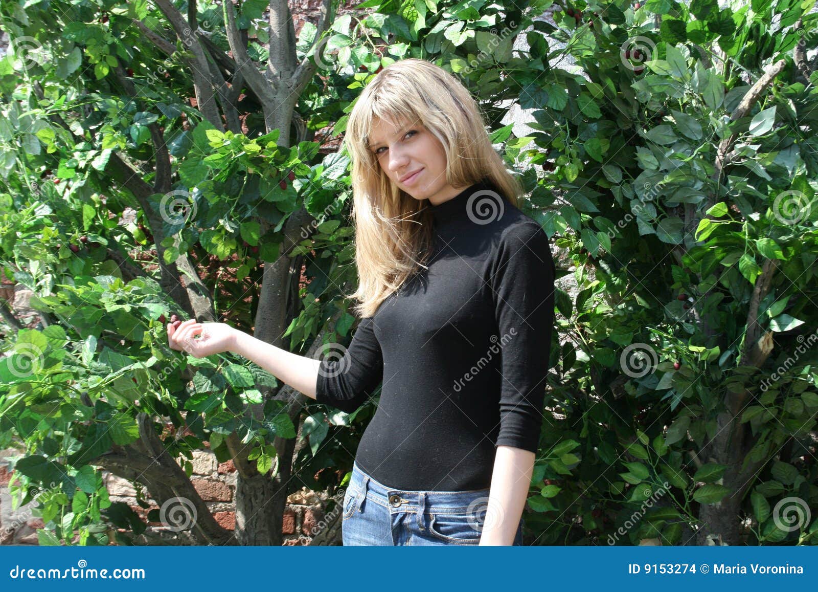Girl Standing Near Green Trees Stock Photo - Image of pretty, gesture ...