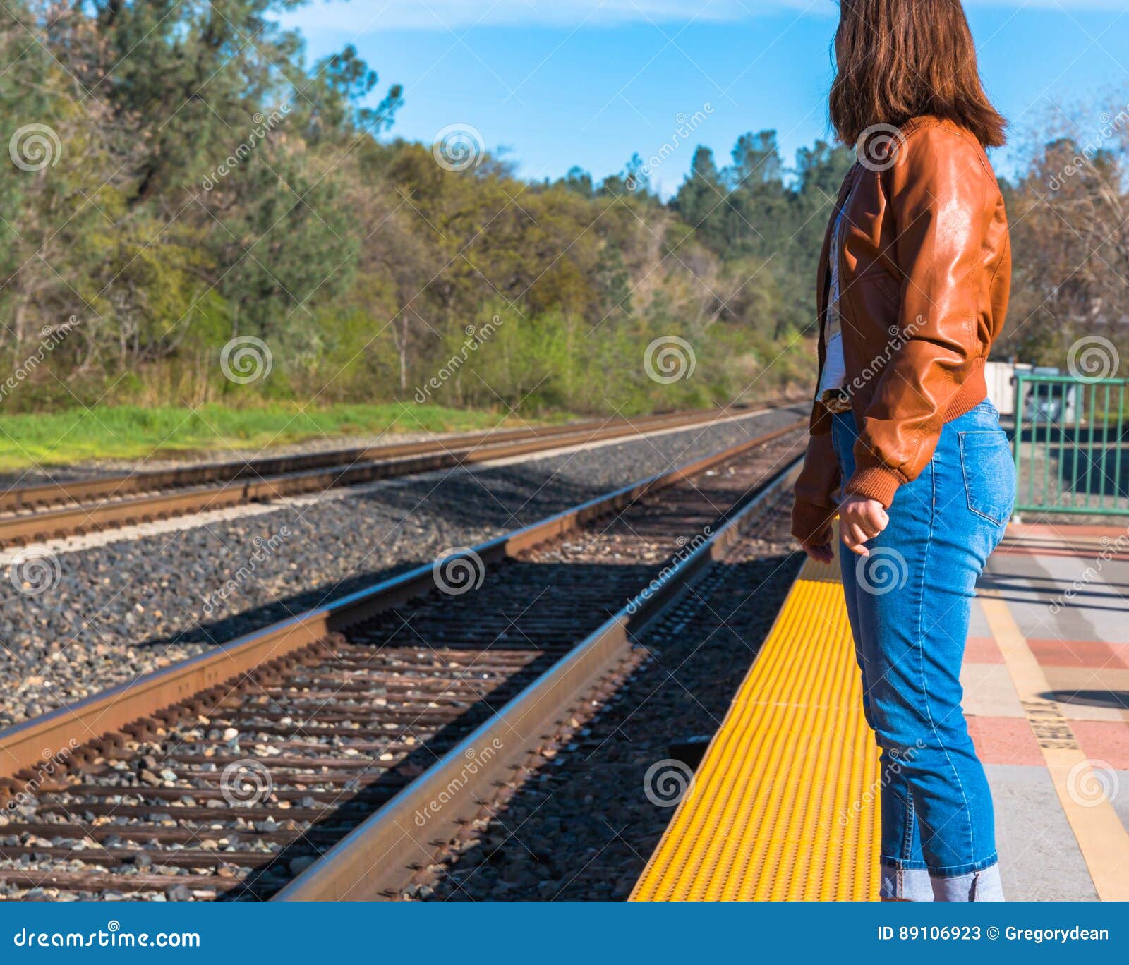 Girl Standing Near Train Rails Stock Image - Image of standing ...