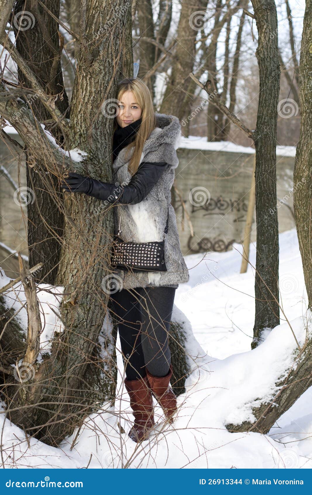 Girl standing near tree stock photo. Image of bright - 26913344