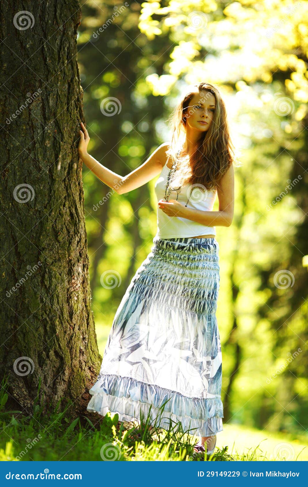 Girl Standing Next To a Tree Stock Image - Image of happiness ...