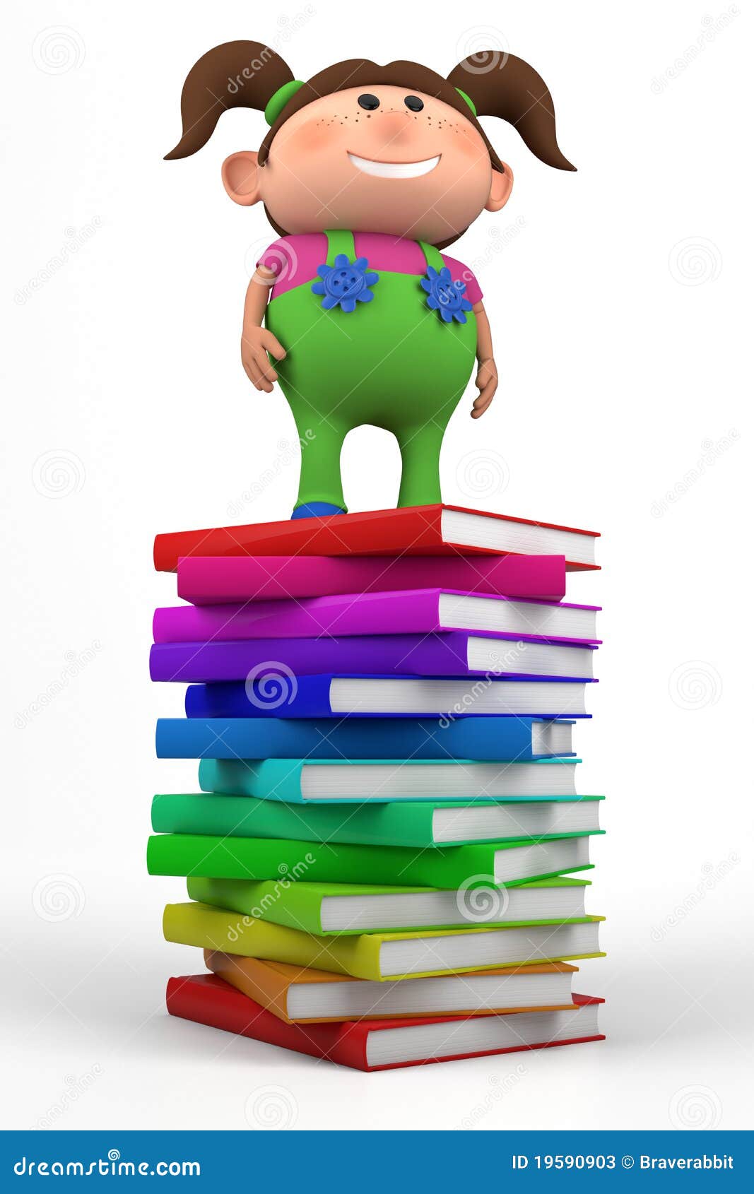 Girl Standing on a Stack of Books Stock Illustration - Illustration of ...