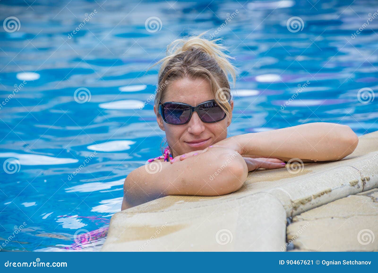 Girl Standing in a Swimming Pool Stock Image - Image of outdoor ...