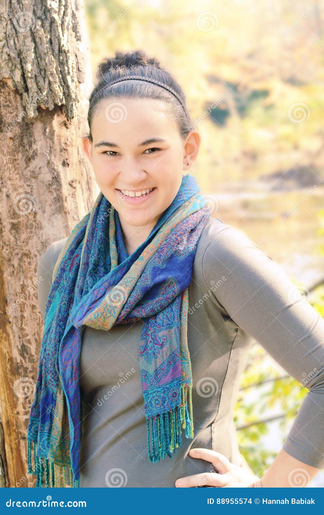 Girl Standing by Tree stock photo. Image of tree, boots - 88955574