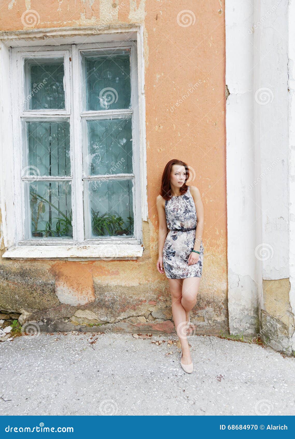 Girl Standing at the Window of the House Stock Photo - Image of wall ...