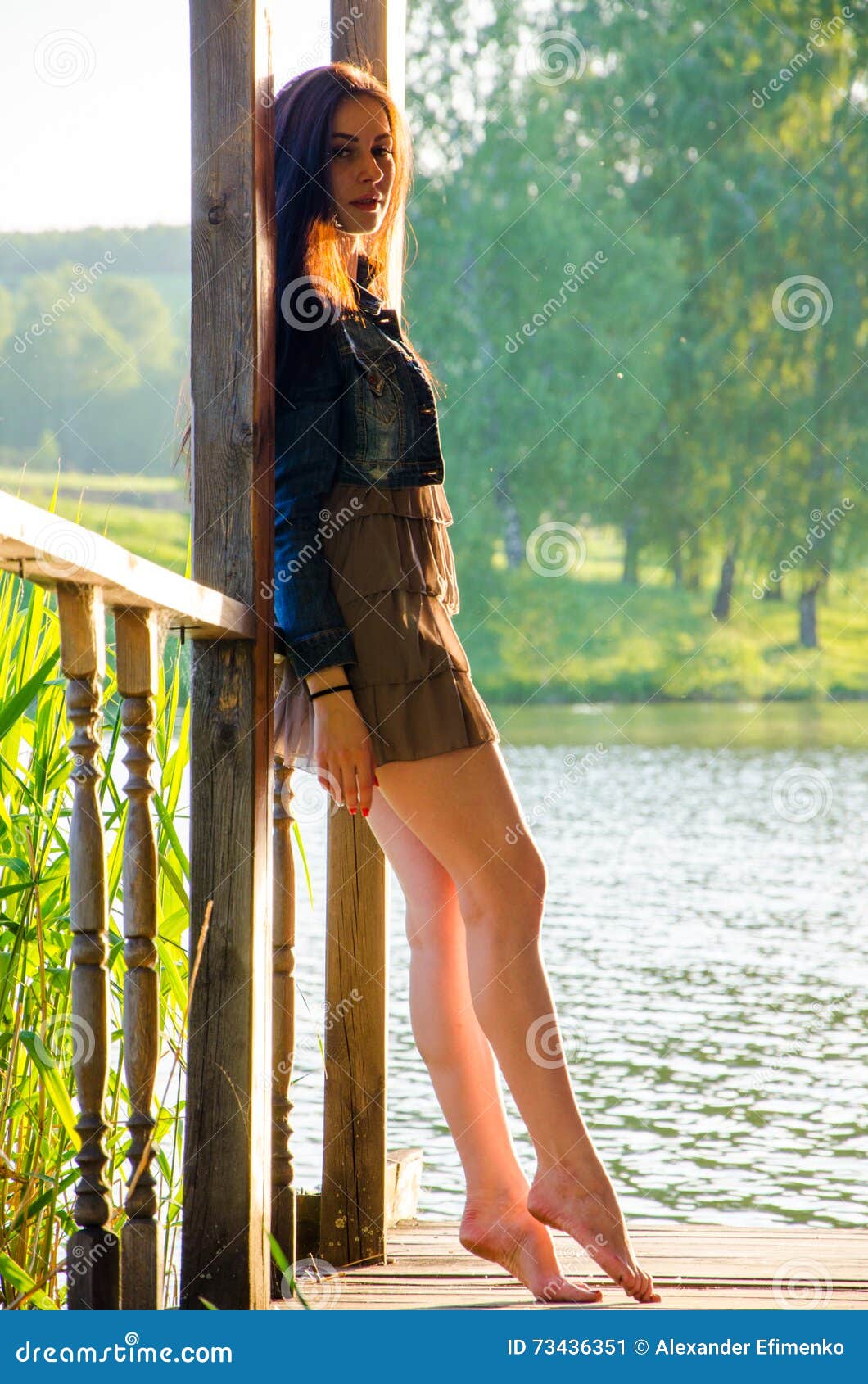 Girl Standing On A Wooden Pier Stock Image Image Of Hands Rays