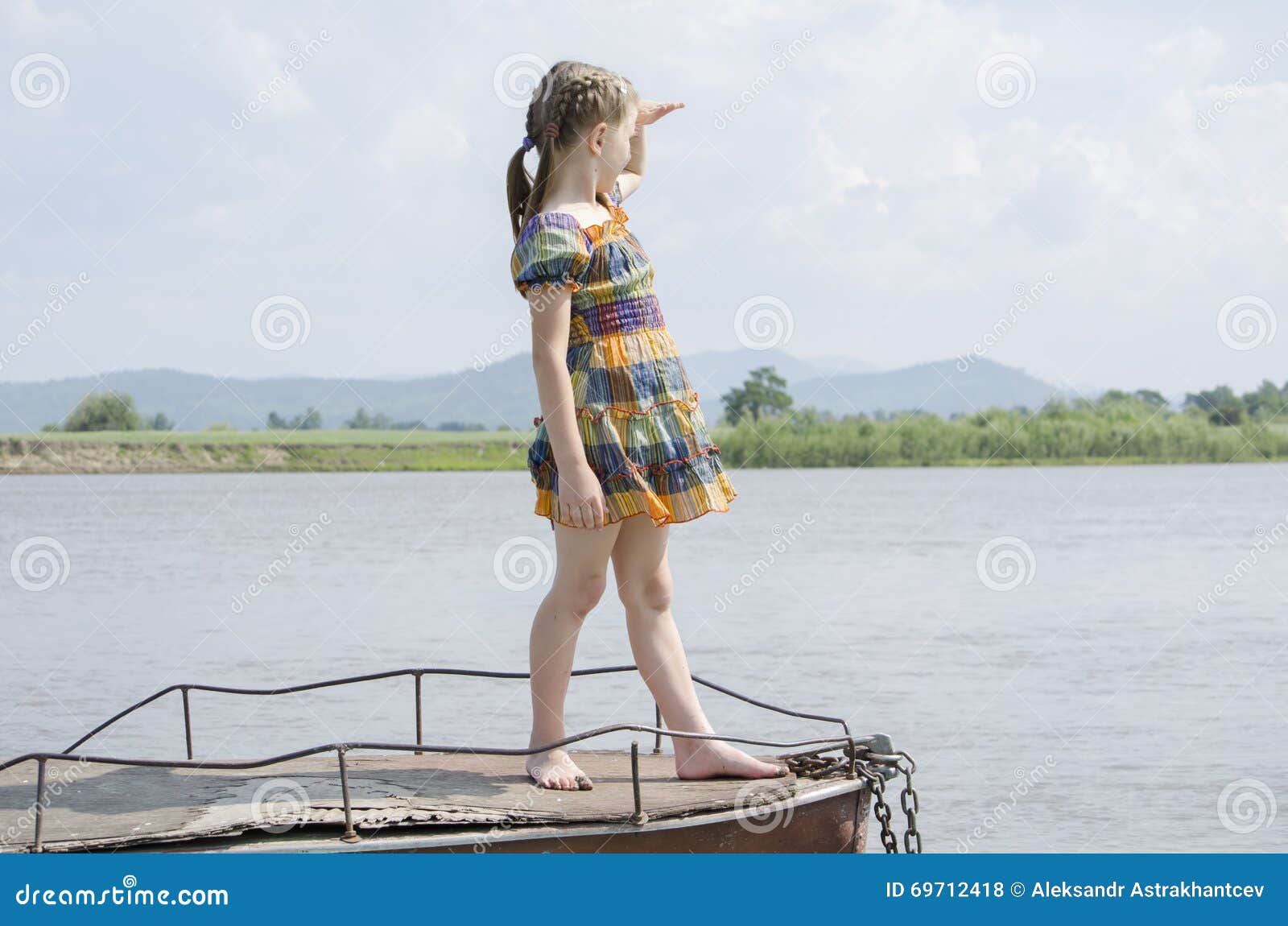 A girl stands on a boat stock photo. Image of dress, dream - 69712418