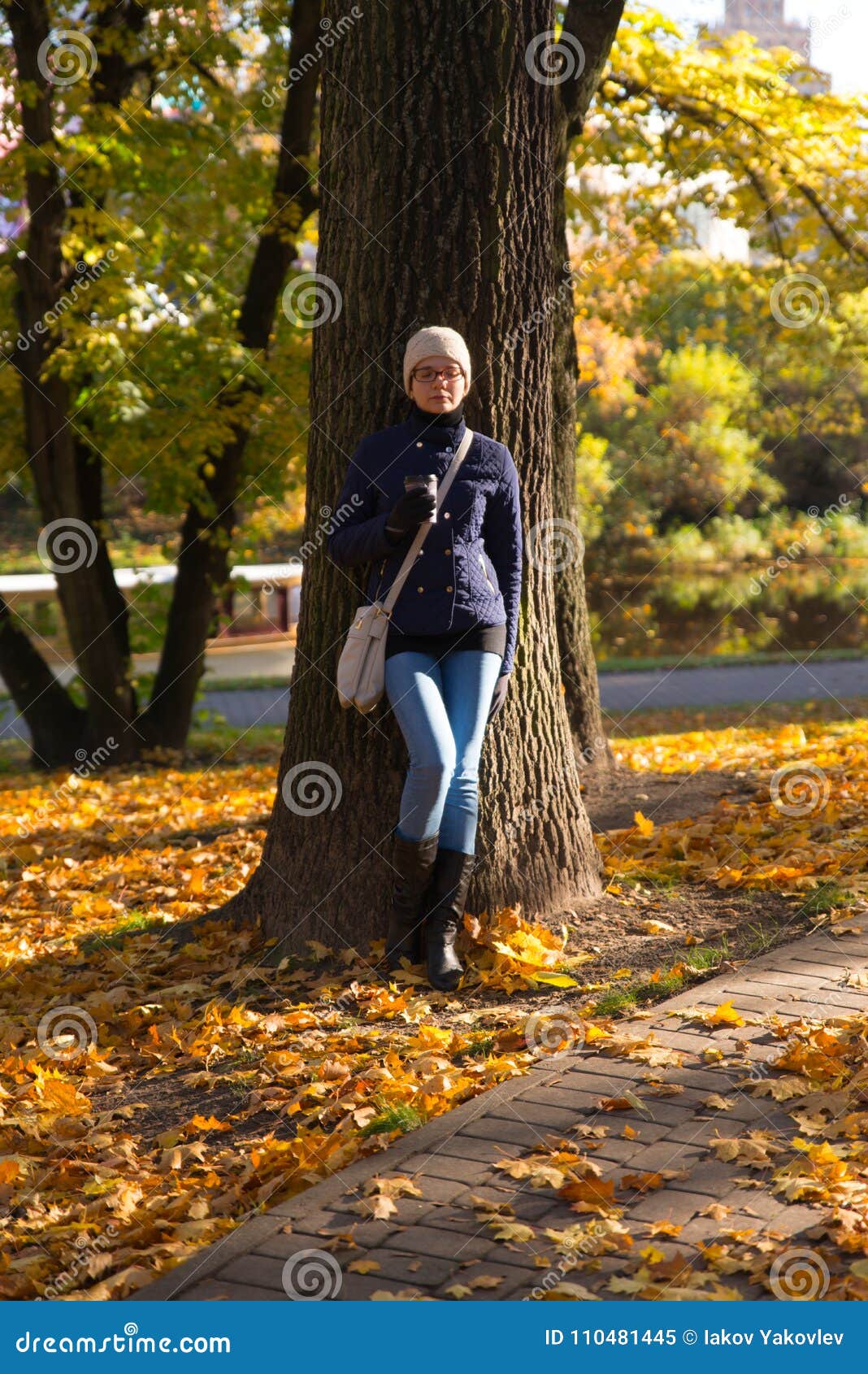 A Girl Stands Near A Tree Stock Image Image Of Autumn 110481445