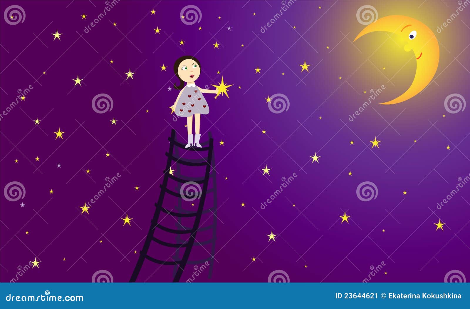 Girl and star stock vector. Illustration of dream, moon - 23644621