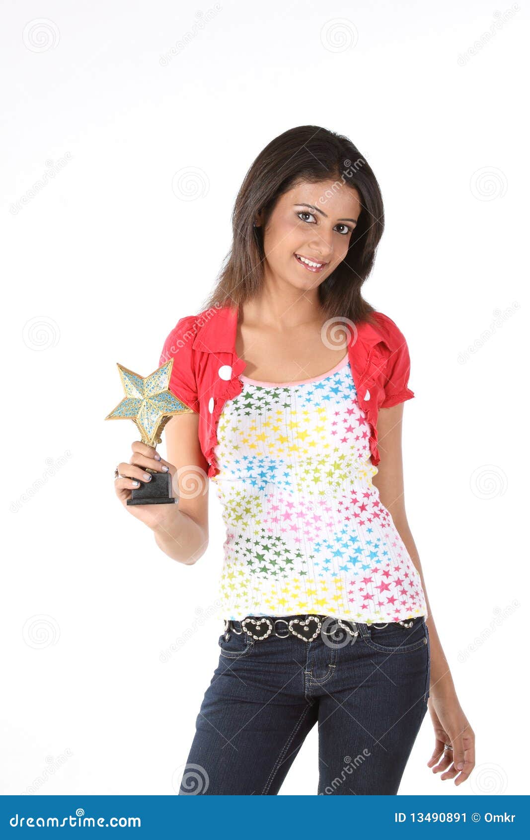 Girl with star trophy stock image. Image of design, model - 13490891