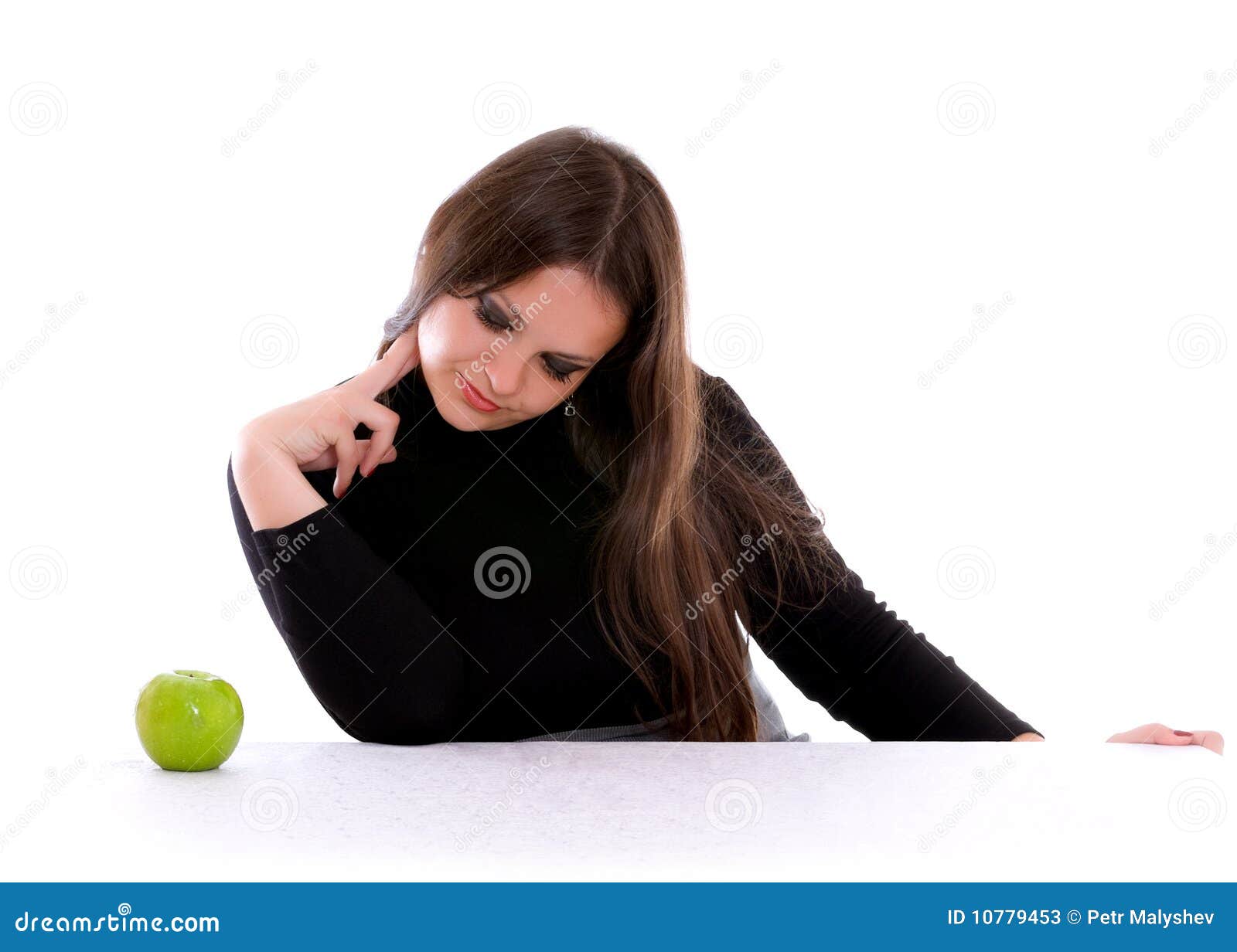 Girl staring at the apple stock image. Image of adult - 10779453