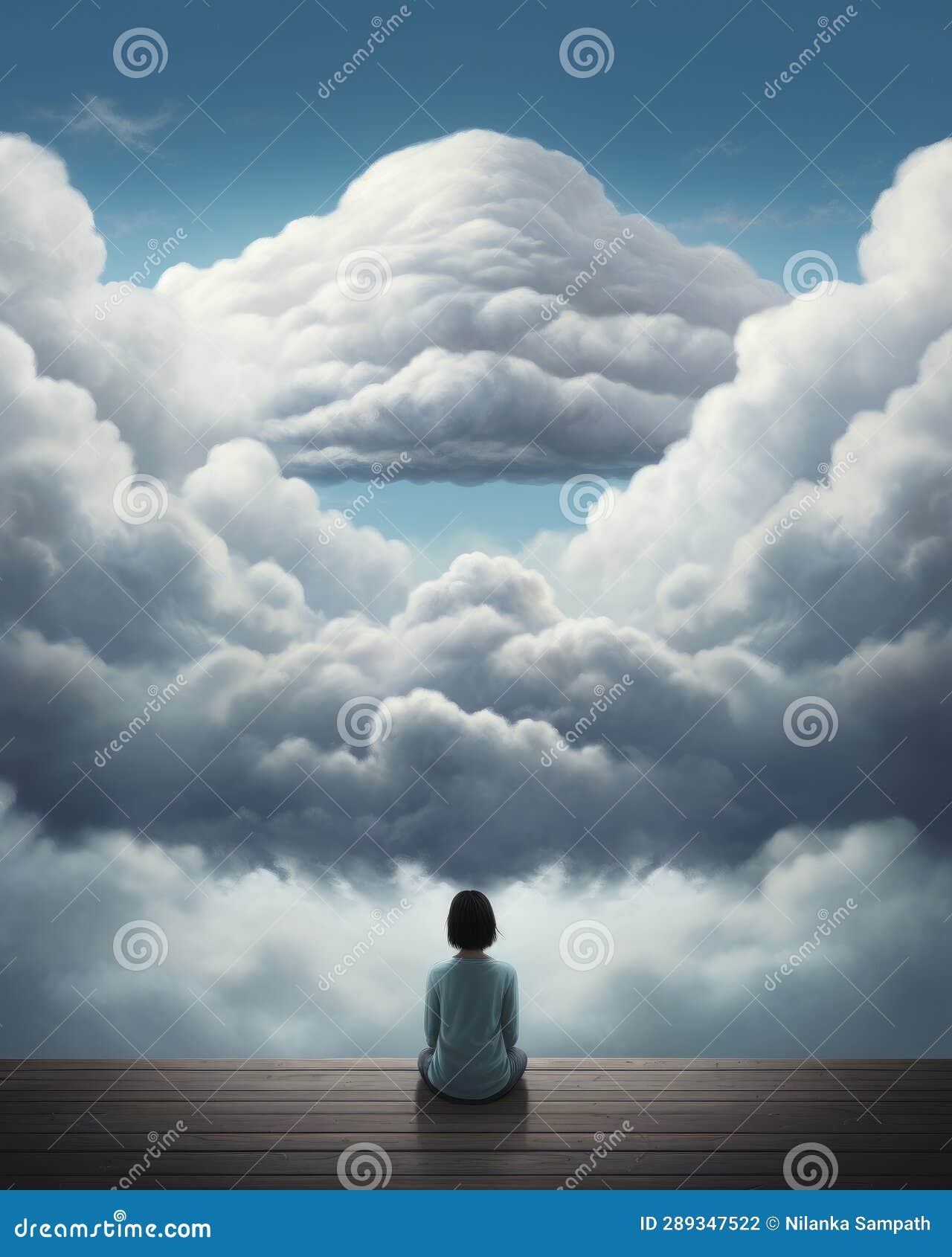 The Girl Staring into the Distant Clouds, Sitting on the Edge, Peaceful ...