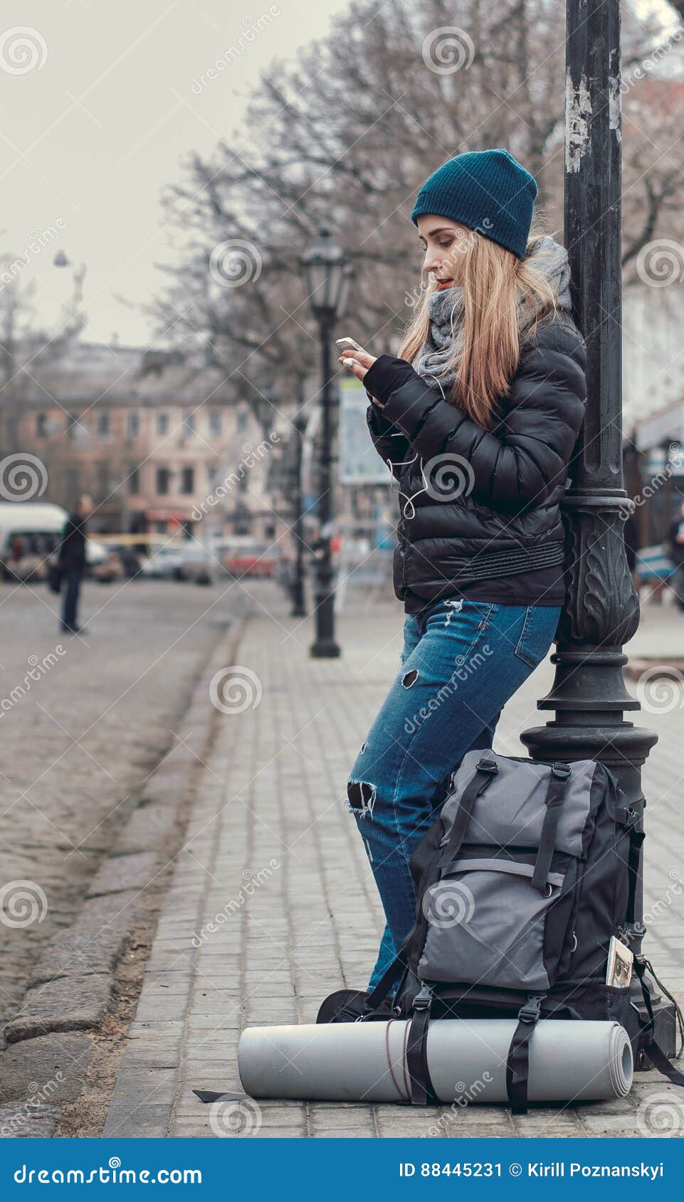 Girl Staying Near the Lamp Post Stock Image - Image of columns, great ...