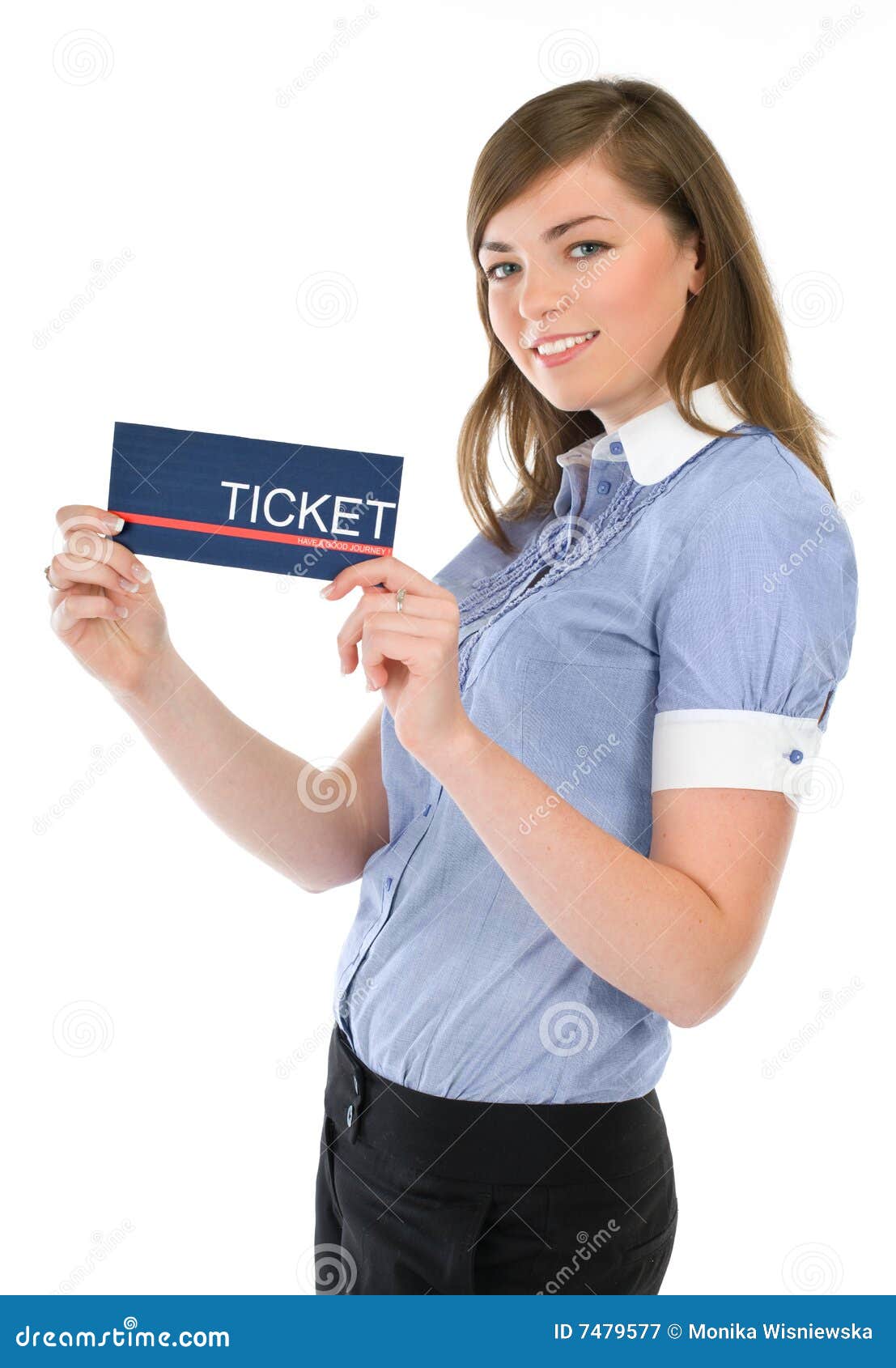 Girl Stewardess Showing a Ticket Stock Image - Image of handbag, trip ...