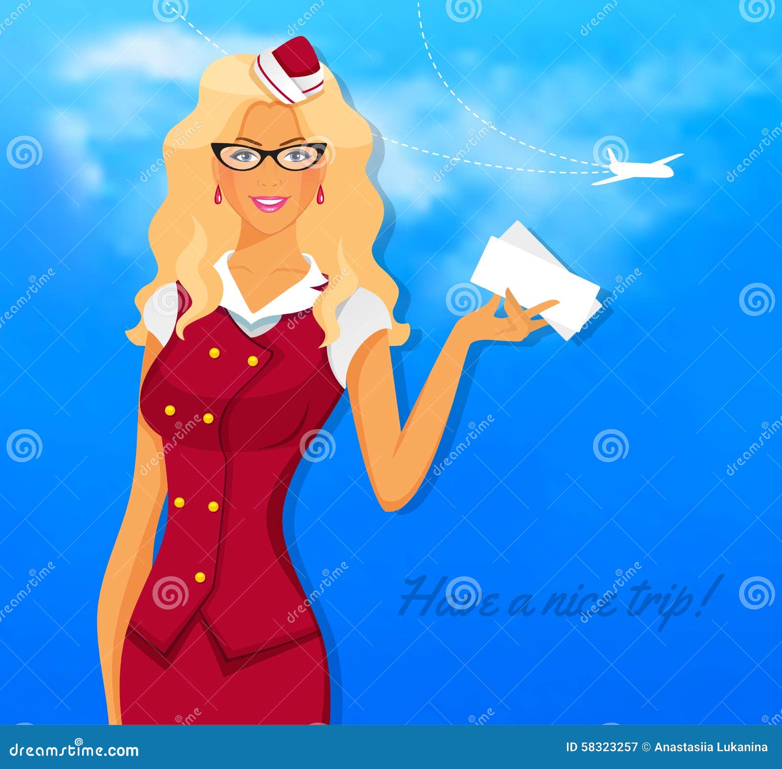 Stewardess In Red Uniform. Flying Attendants, Air Hostess Cartoon ...