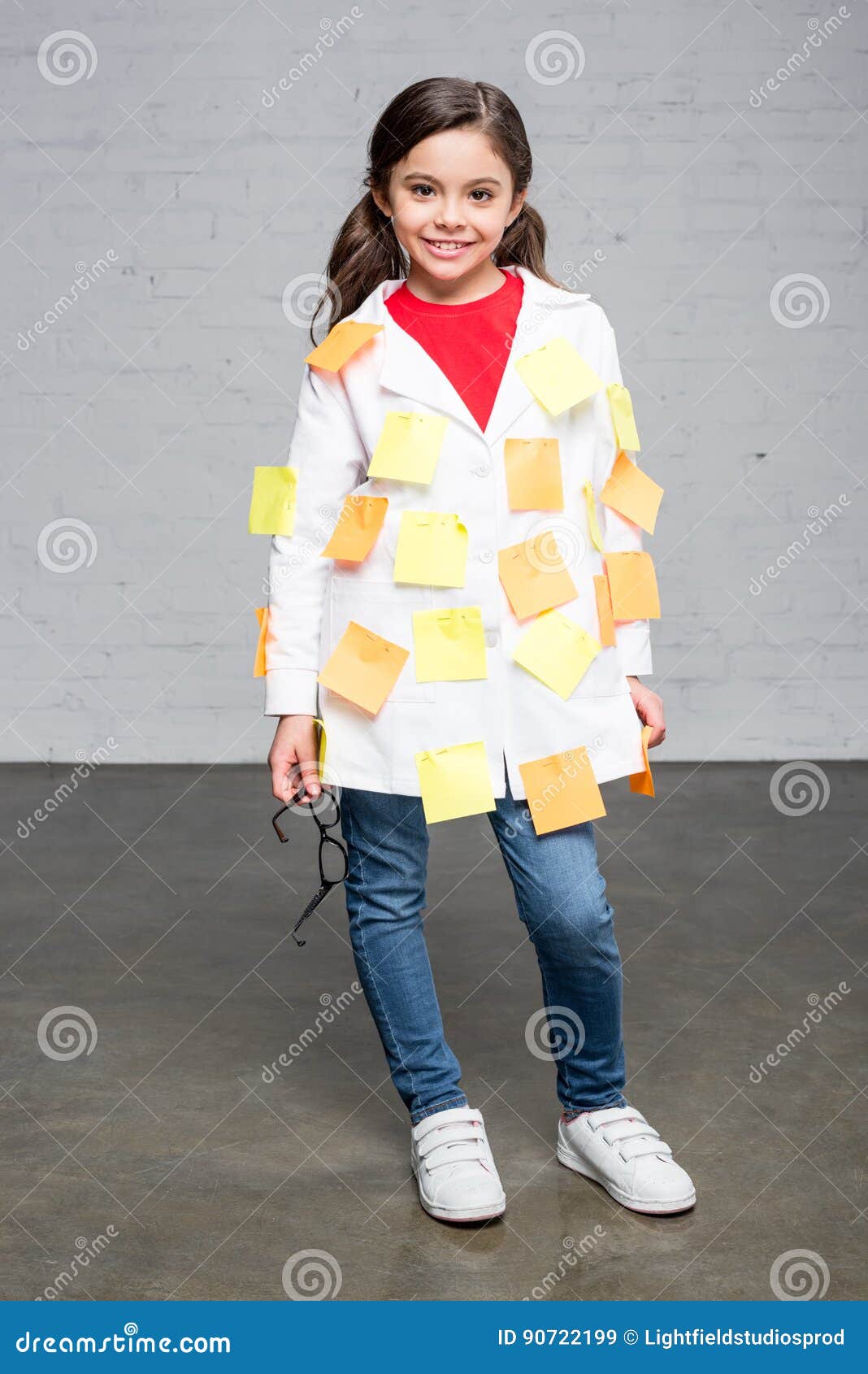 Girl with sticky notes stock image. Image of girlhood - 90722199