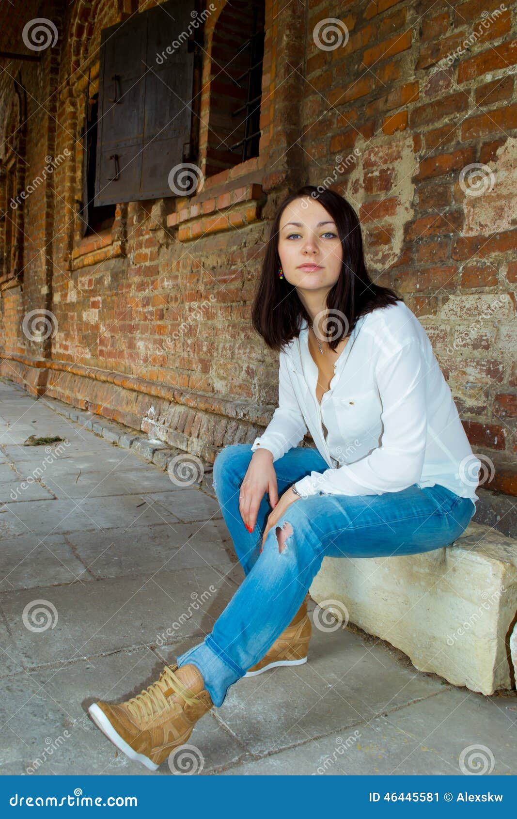 Girl on a stone stock image. Image of beauty, adult, expressive - 46445581