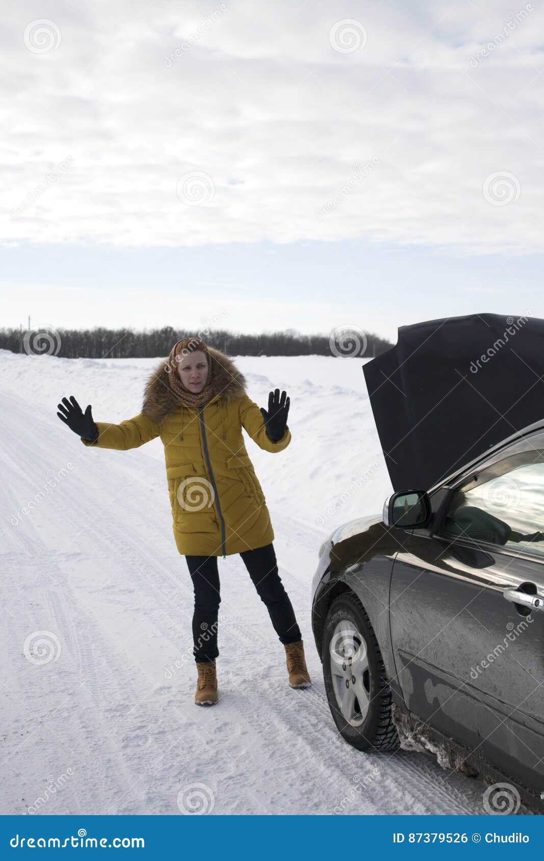 Girl Stopped on the Road Due To Car Failure Stock Photo - Image of ...