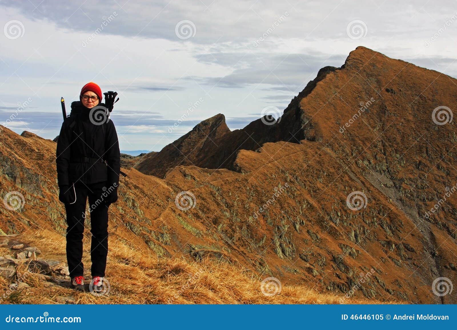 Girl Stopping for a Break on the Mountain Stock Image - Image of trekk ...