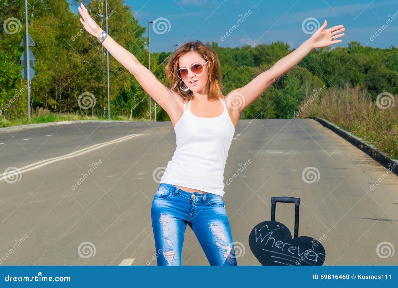 Girl Stops the Car To Continue the Journey Stock Photo - Image of ...