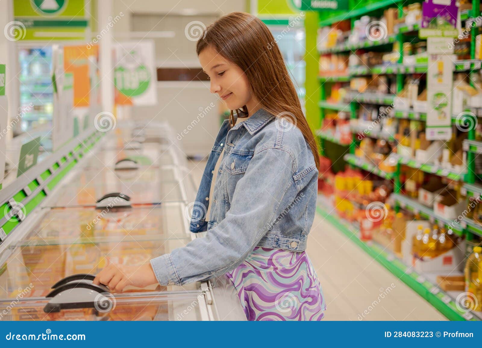 Girl in Store Chooses Purchases Stock Image - Image of cart, food ...