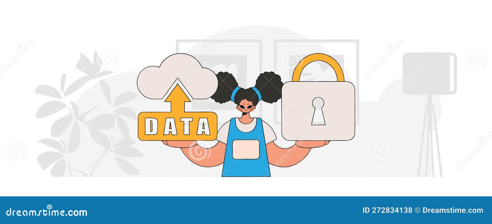 Girl Storing Data Securely with Latest Tech in Modern Style . Vector ...