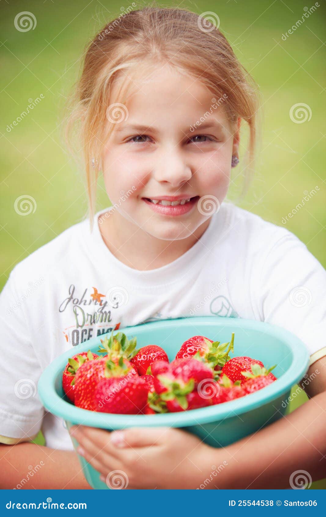 Girl with strawberries stock photo. Image of sunlight - 25544538