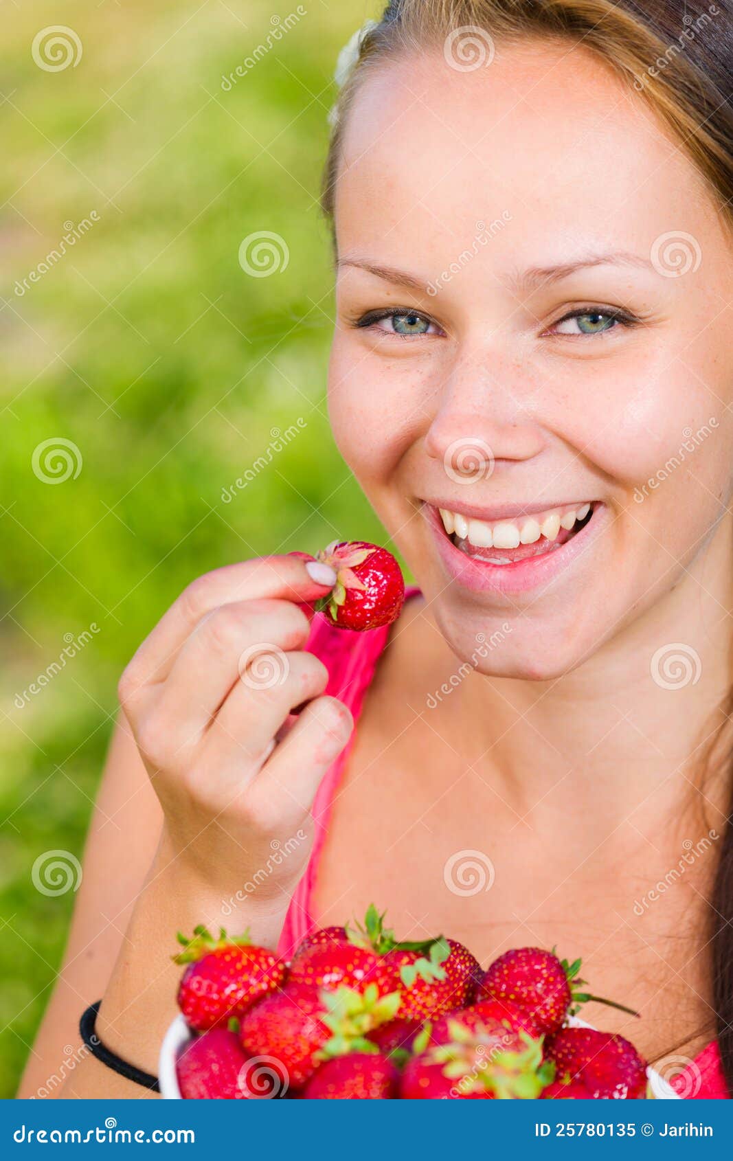 Girl and strawberries stock image. Image of gardening - 25780135