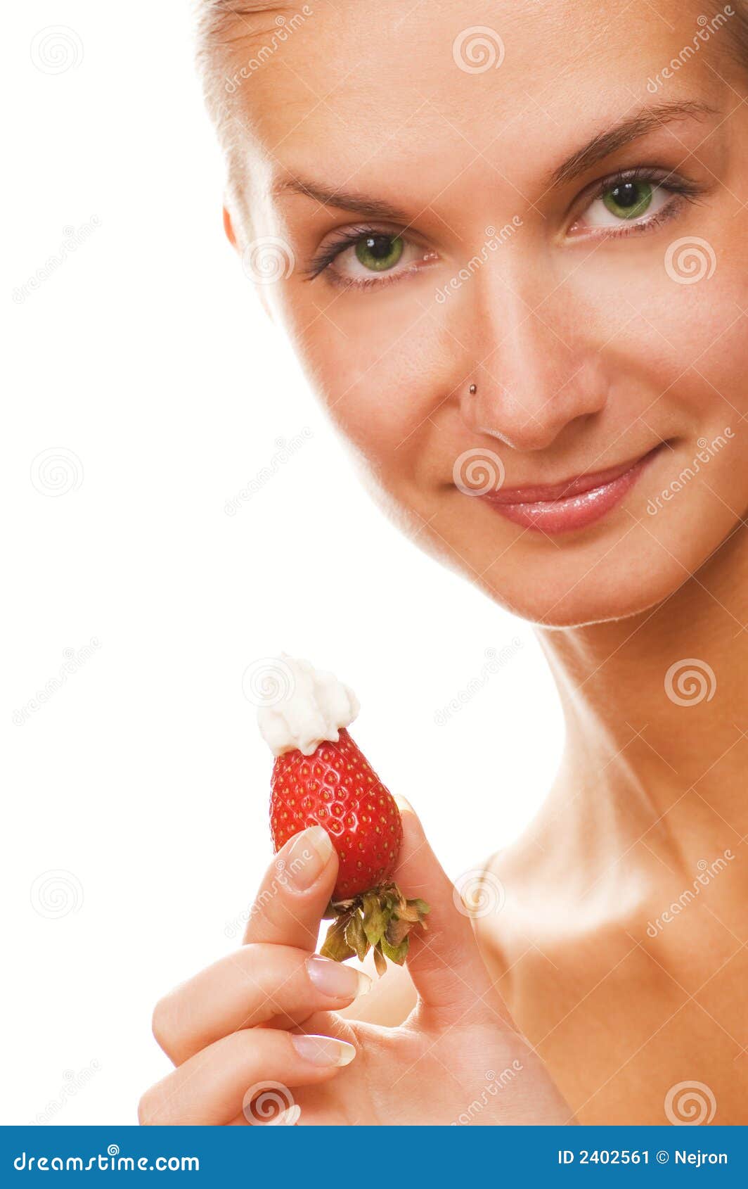 Girl with a strawberry stock image. Image of model, diet - 2402561
