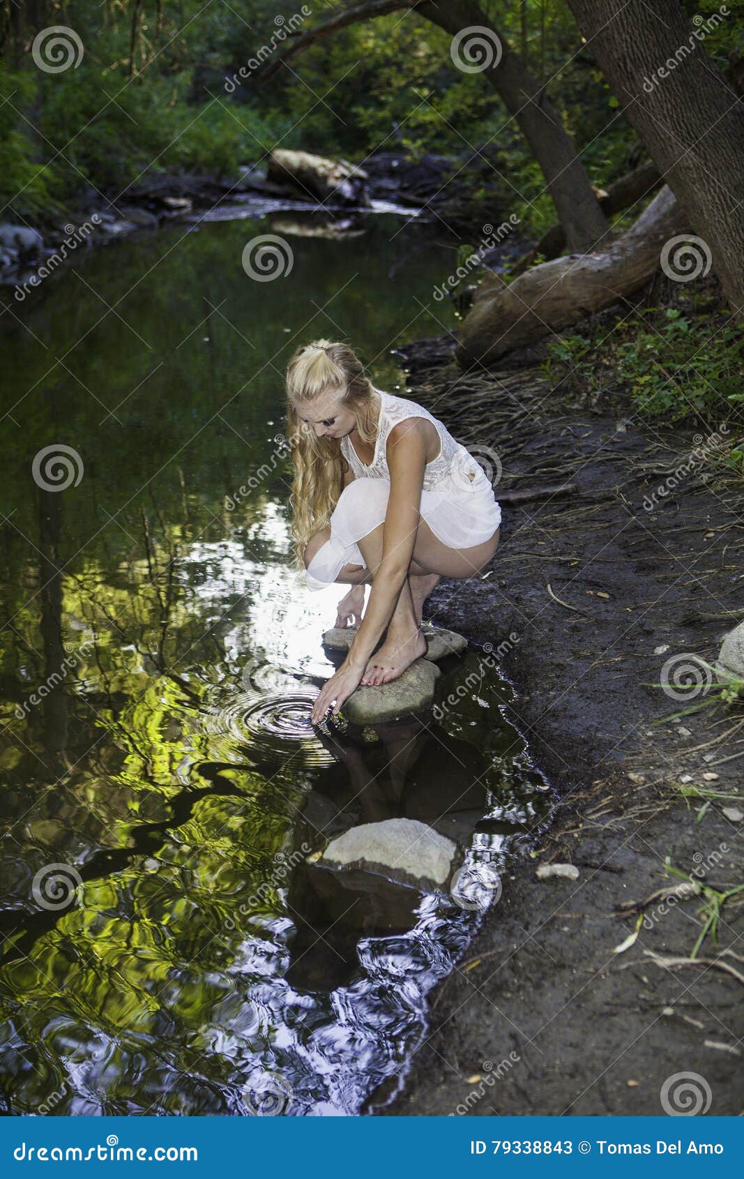 Girl by stream stock image. Image of alone, hair, forest - 79338843