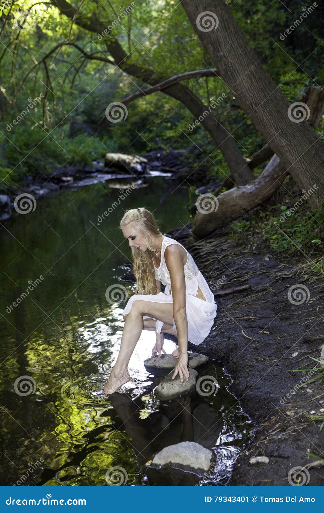 Girl by stream stock image. Image of beautiful, solo - 79343401