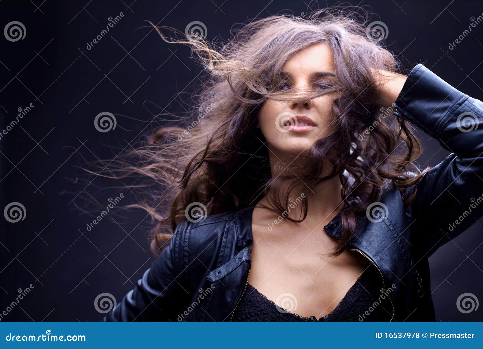 Girl with streaming hair stock photo. Image of jacket - 16537978