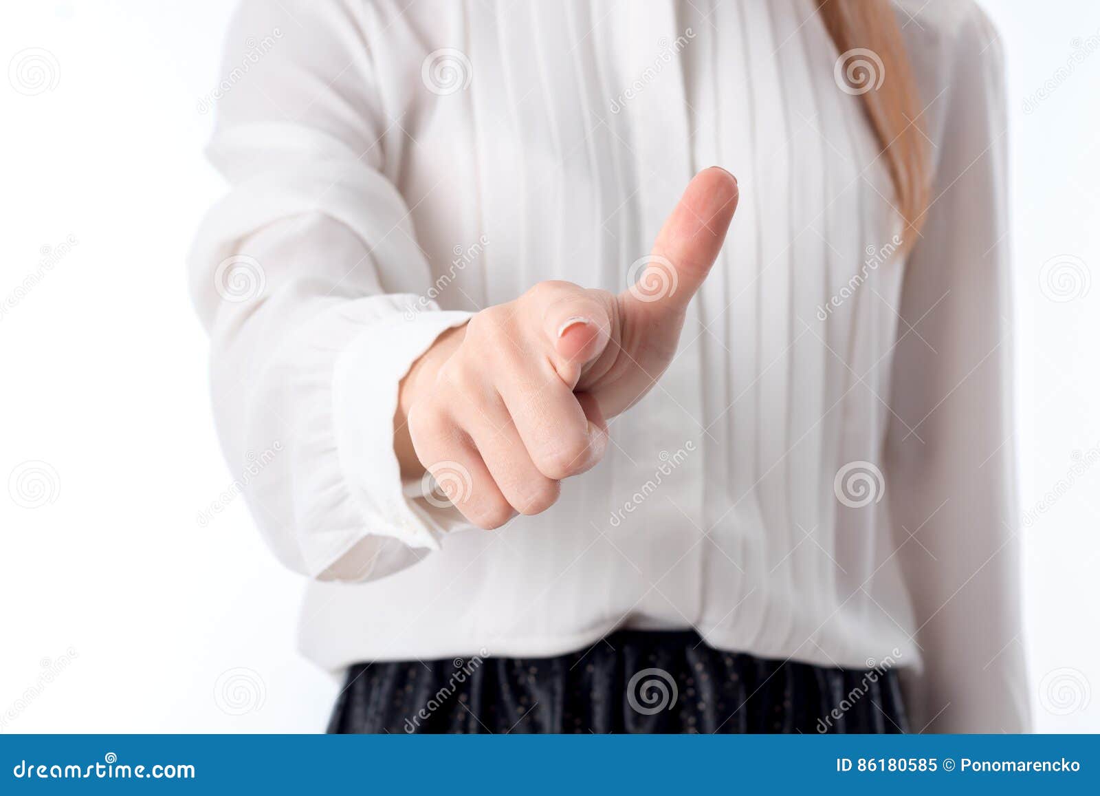 Girl Stretched Forth His Hand and Pointed Finger Isolated on White ...