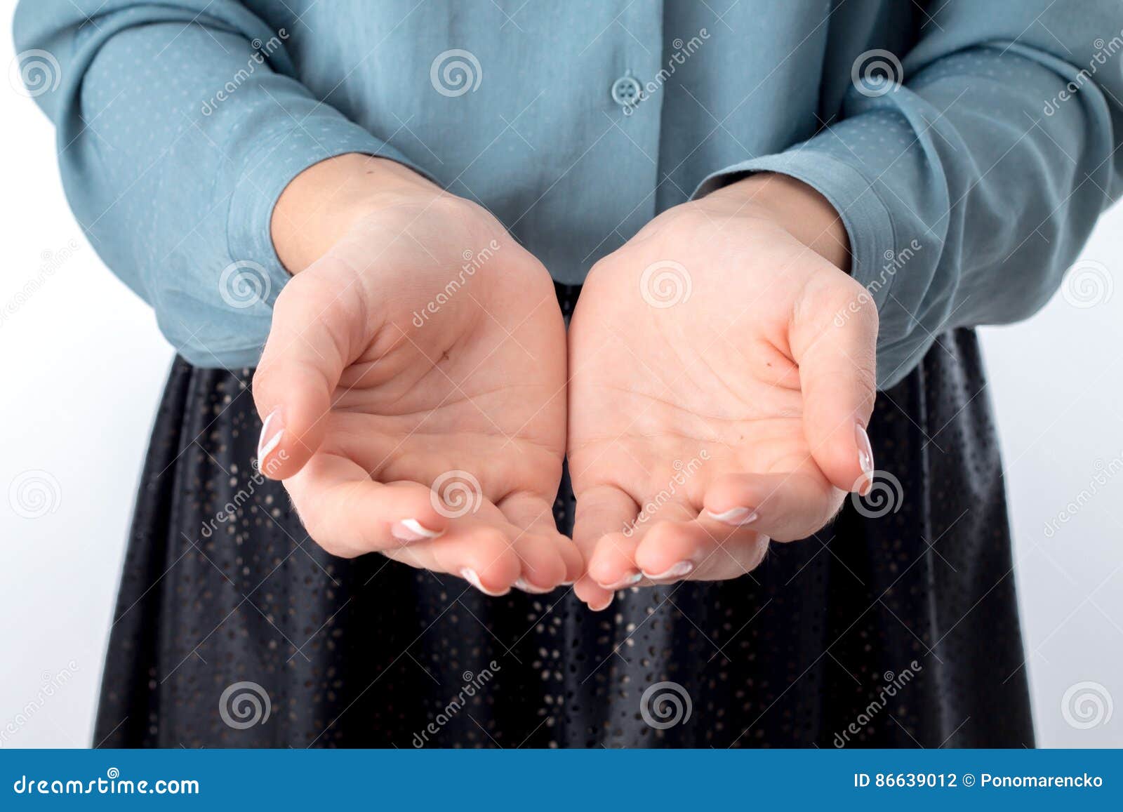 Girl Stretched Forward Two-hand with Expanded Palms Close-up Stock ...
