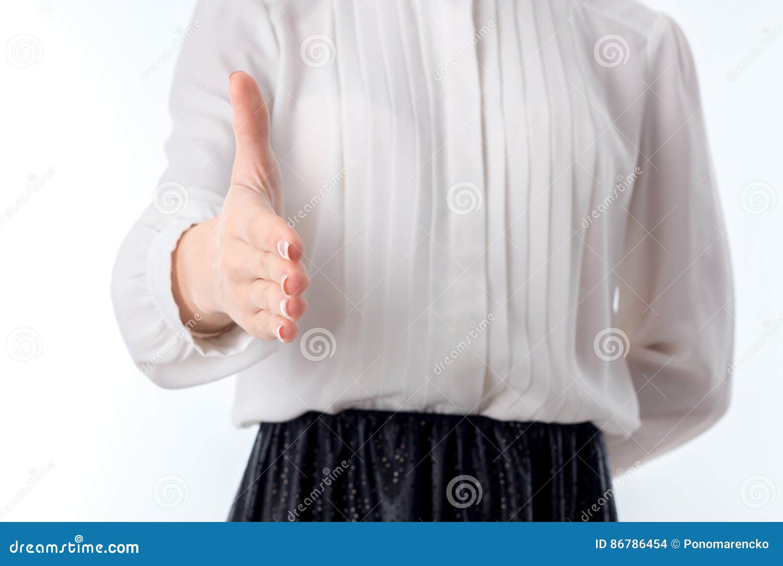 Girl Stretches Forth His Hand To Greet Close-up Stock Photo - Image of ...