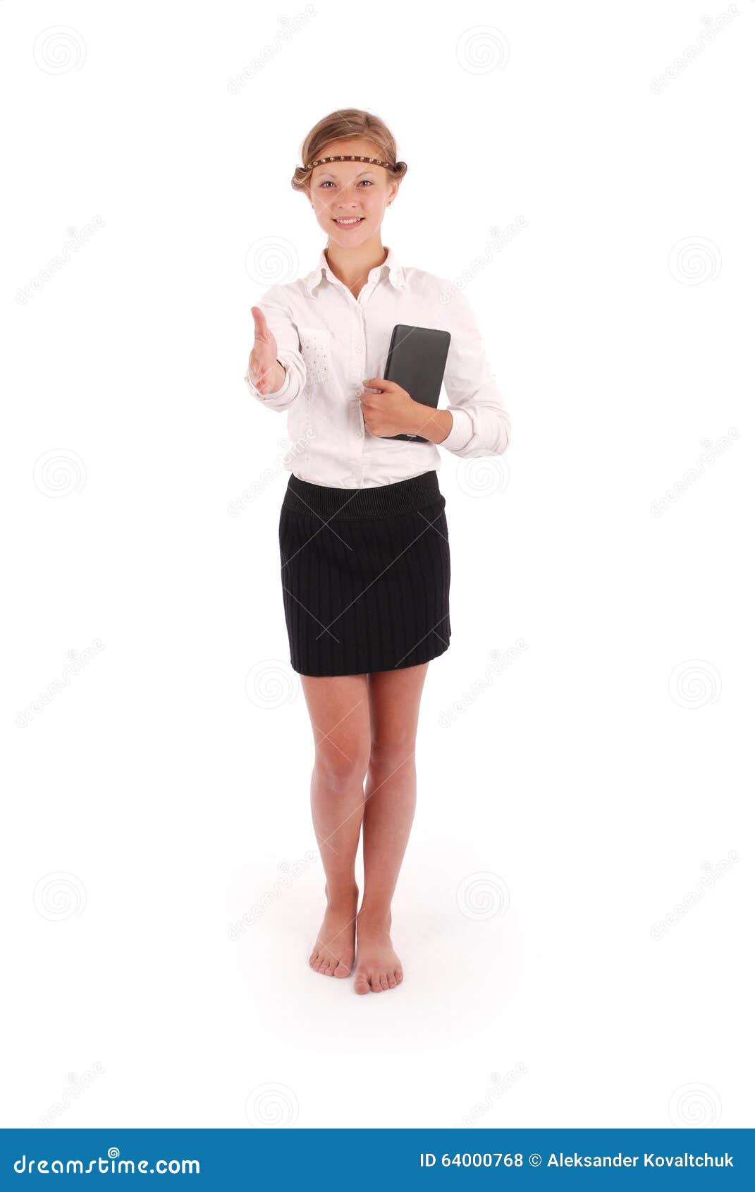 Girl Stretches a Hand Holding Tablet Pc Stock Photo - Image of child ...
