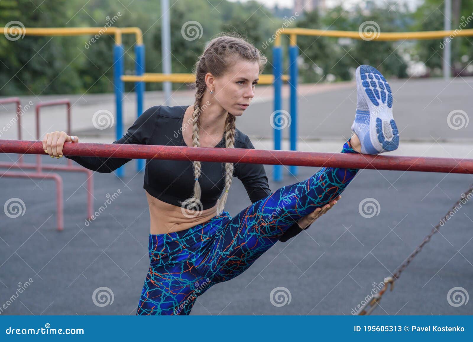Girl Stretches on the Playground. Stock Image - Image of lifestyle ...