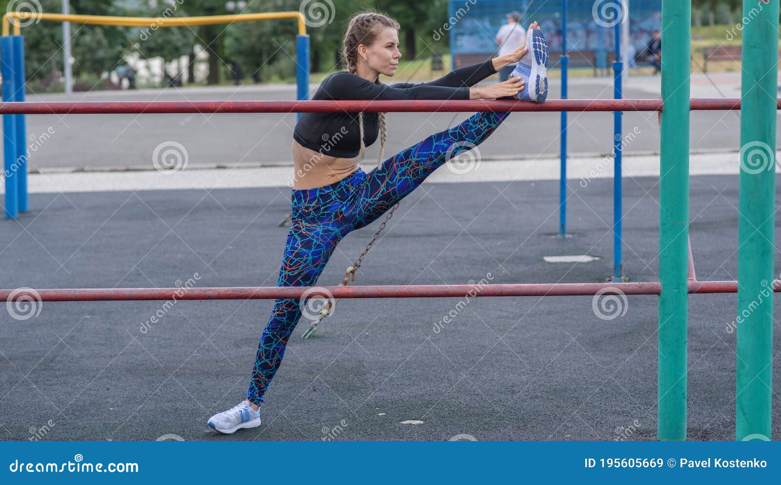 Girl Stretches on the Playground. Stock Image - Image of fitness, happy ...