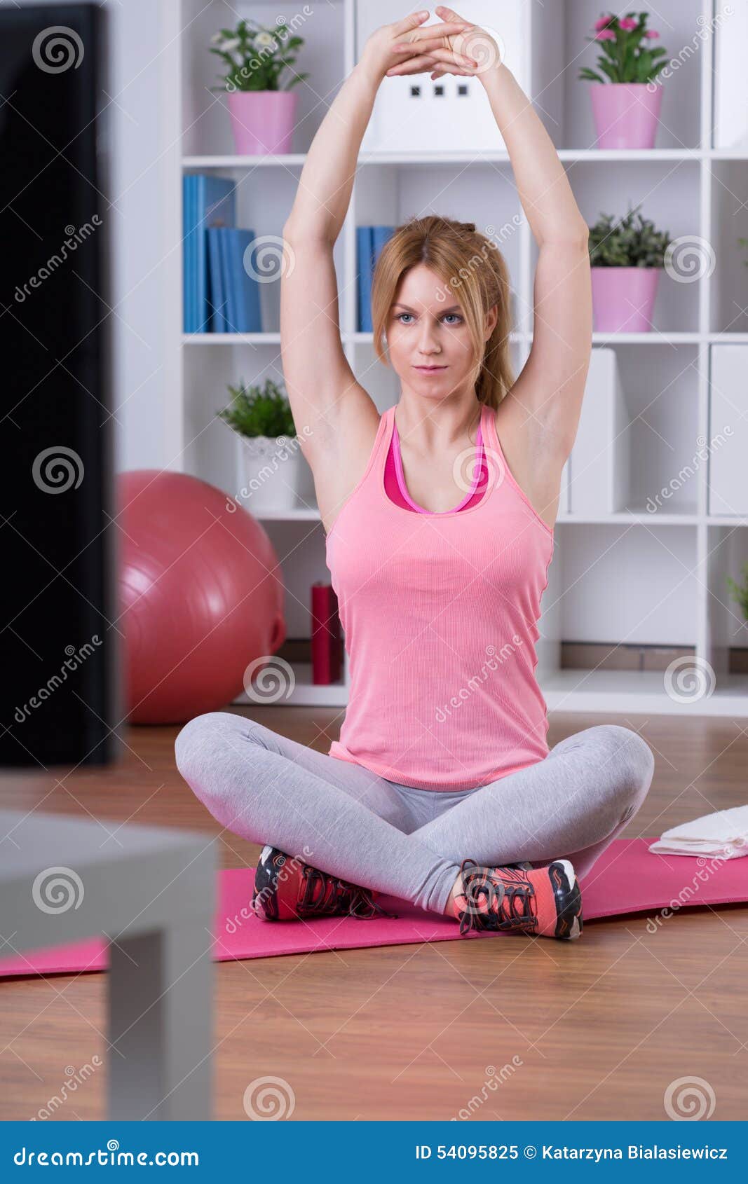 Girl stretching arms stock image. Image of gymnastic - 54095825