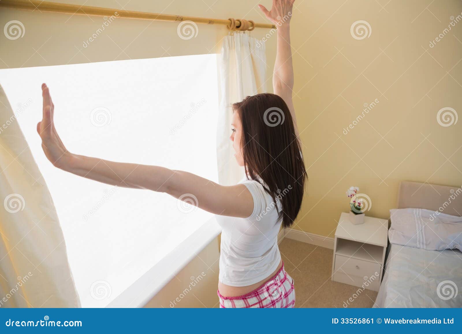 Girl Stretching in a Bedroom Stock Image - Image of home, apartment ...