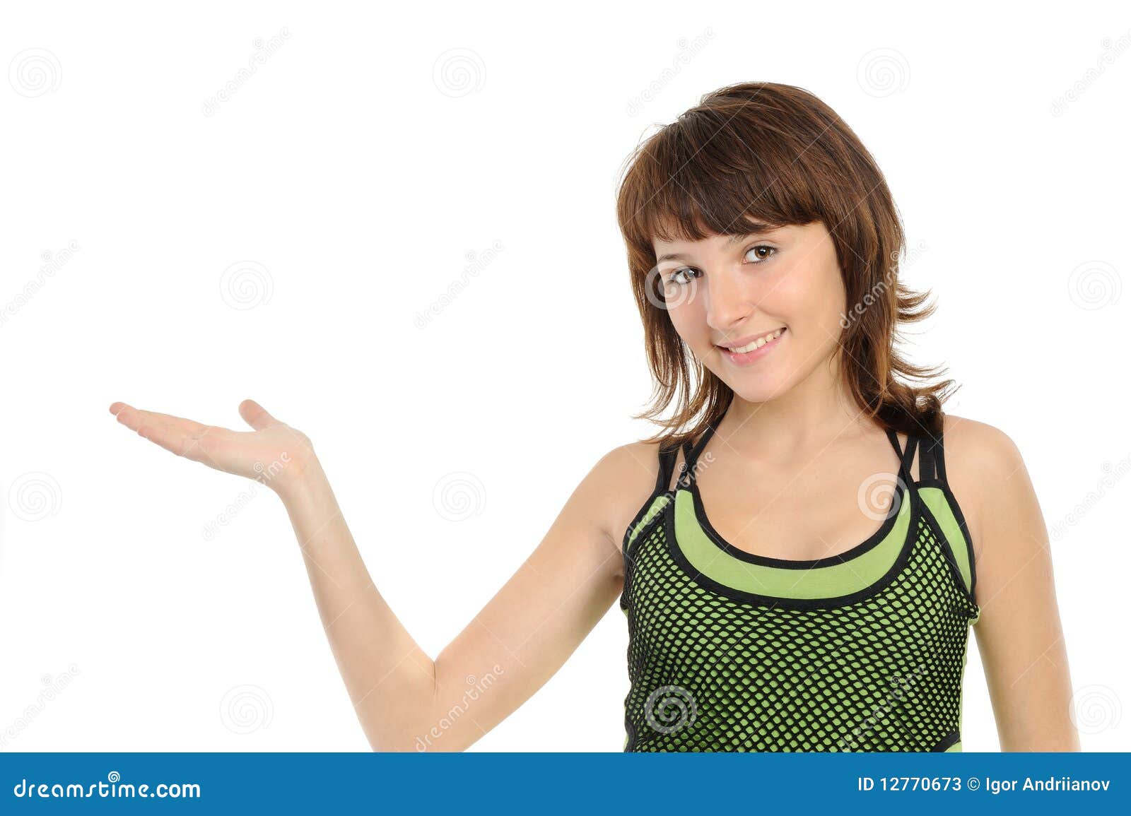Girl Stretching a Hand, Representing Something. Stock Image - Image of ...