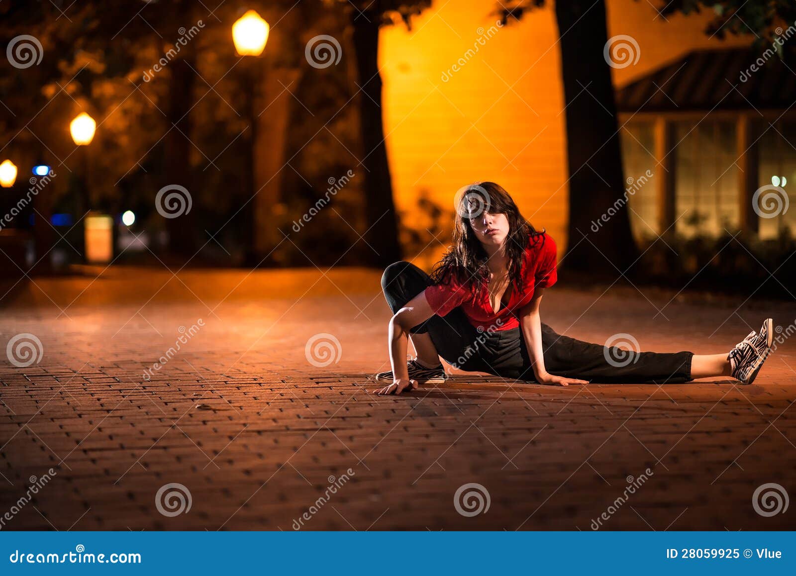 Girl stretching at night stock image. Image of pavement - 28059925