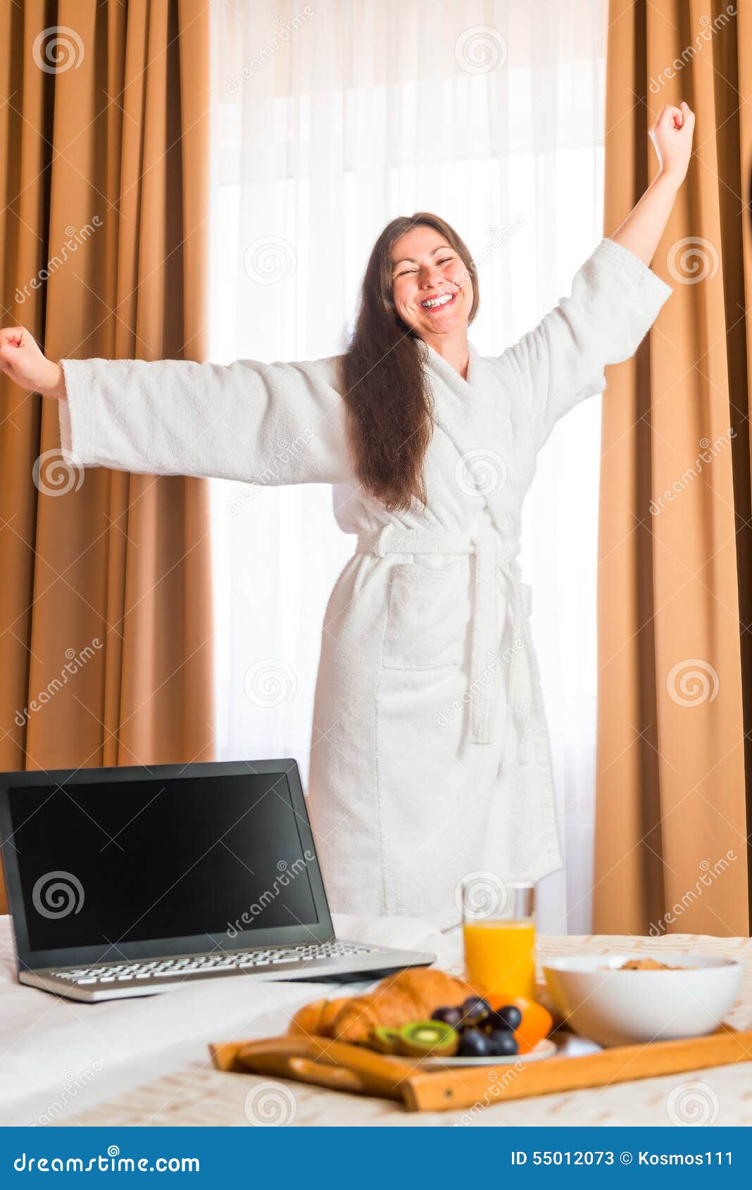 Girl Stretching after Sleep Stock Image - Image of healthy, morning ...